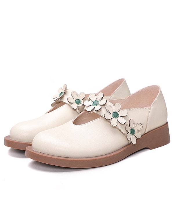 Handmade Retro Flat Round Head Spring Shoes — Obiono