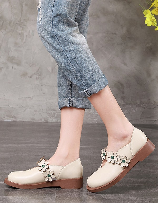 Handmade Retro Flat Round Head Spring Shoes — Obiono
