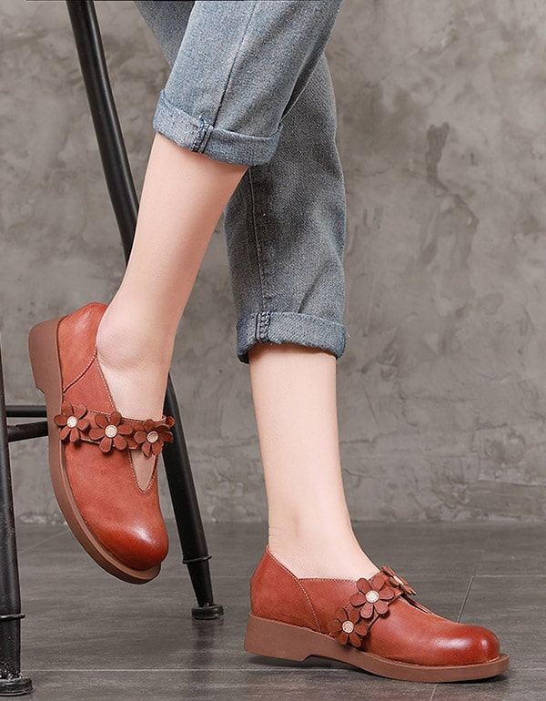 Handmade Retro Flat Round Head Spring Shoes — Obiono