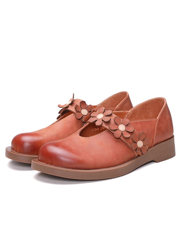 Handmade Retro Flat Round Head Spring Shoes — Obiono