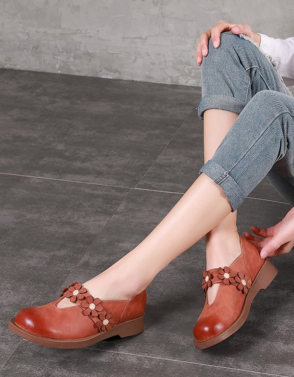 Handmade Retro Flat Round Head Spring Shoes — Obiono