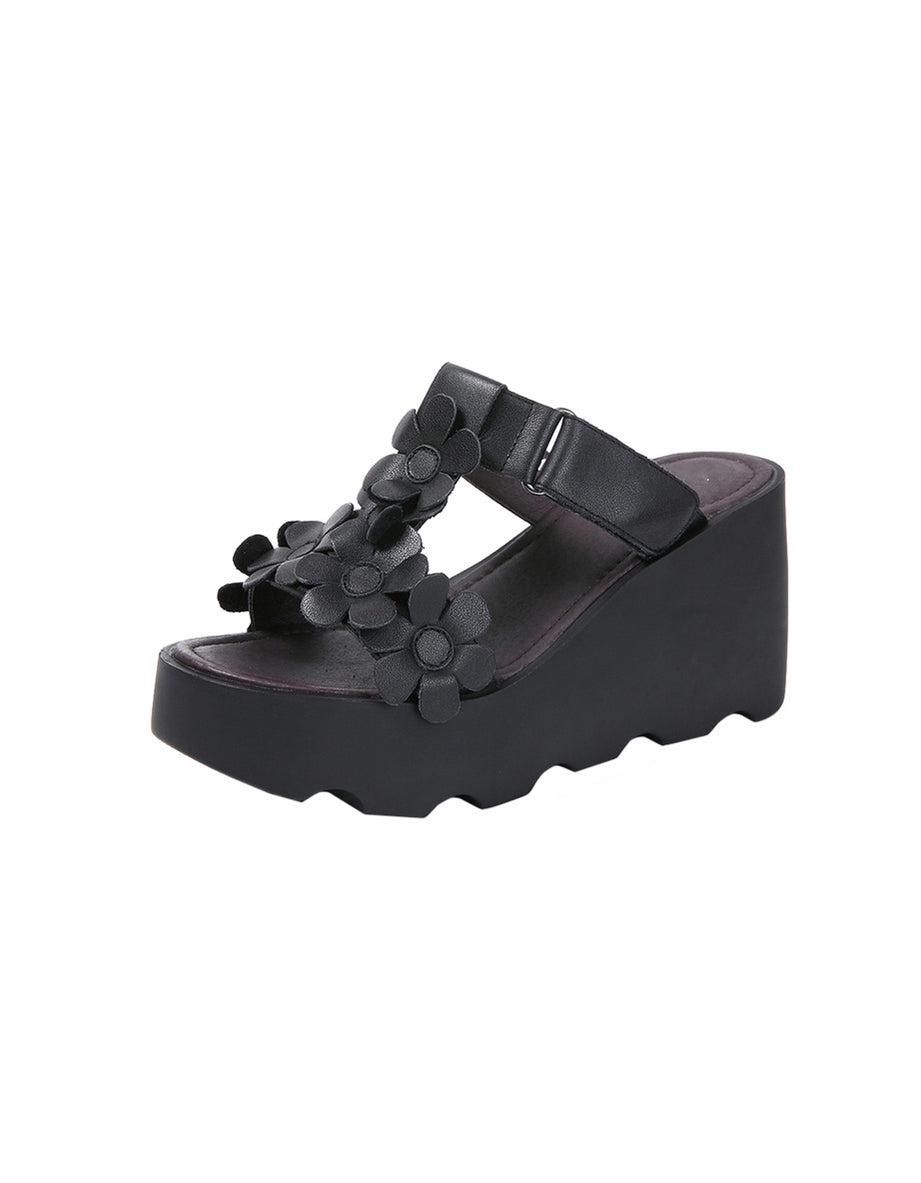 Handmade Retro Flower Wedge Slippers — Obiono