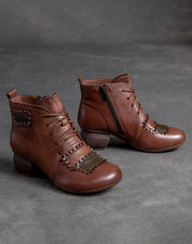 Handmade Retro Leather Patch Chunky Boots — Obiono