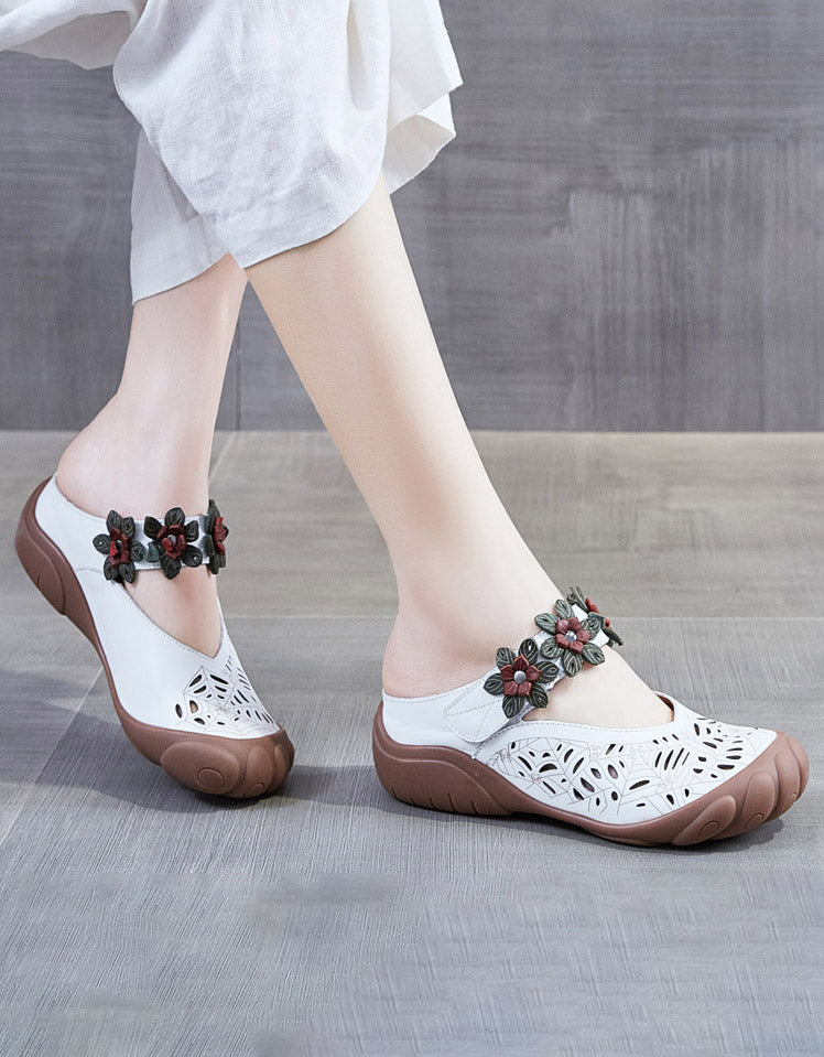 Handmade Retro Leather Summer Wide Feet Slippers — Obiono