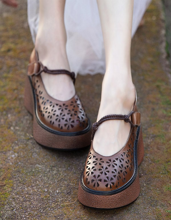 Handmade Retro Platform Shoes Hollow — Obiono
