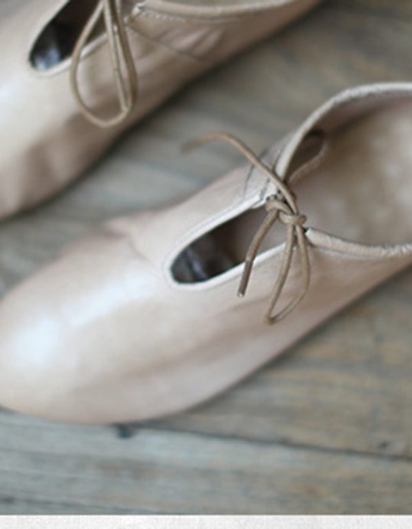 Handmade Retro Pointed Toe Leather Flats — Obiono