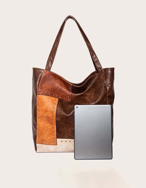 Handmade Rivets Leather Stitching Large Shoulder Bag — Obiono