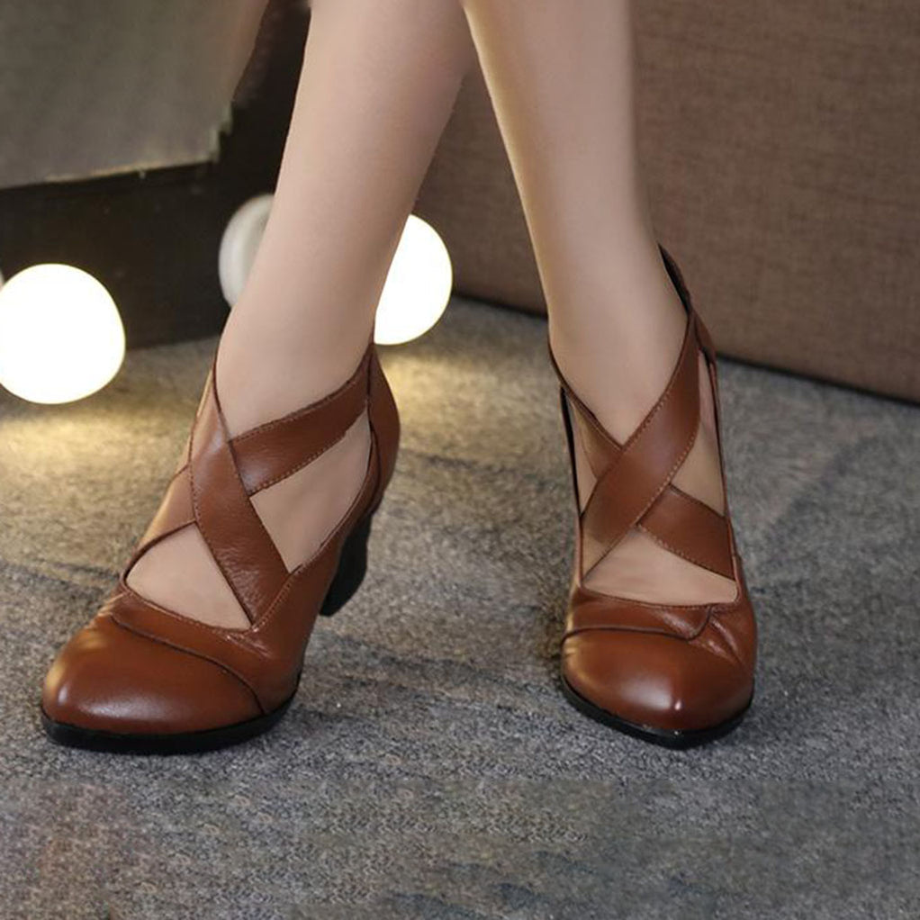 Cross Strap Front Elegant Dance Chunky Heels — Obiono