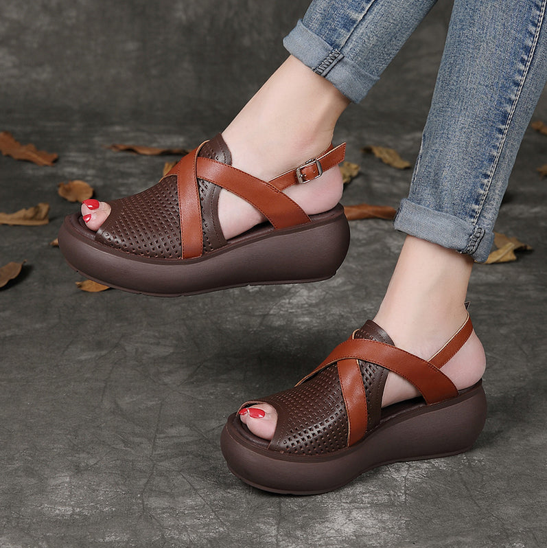 Handmade Fish Toe Cross Strap Wedge Sandals Slingback — Obiono
