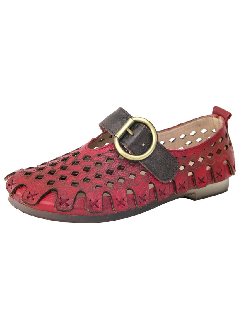 Leather Handmade Hollow Summer Red Shoes — Obiono