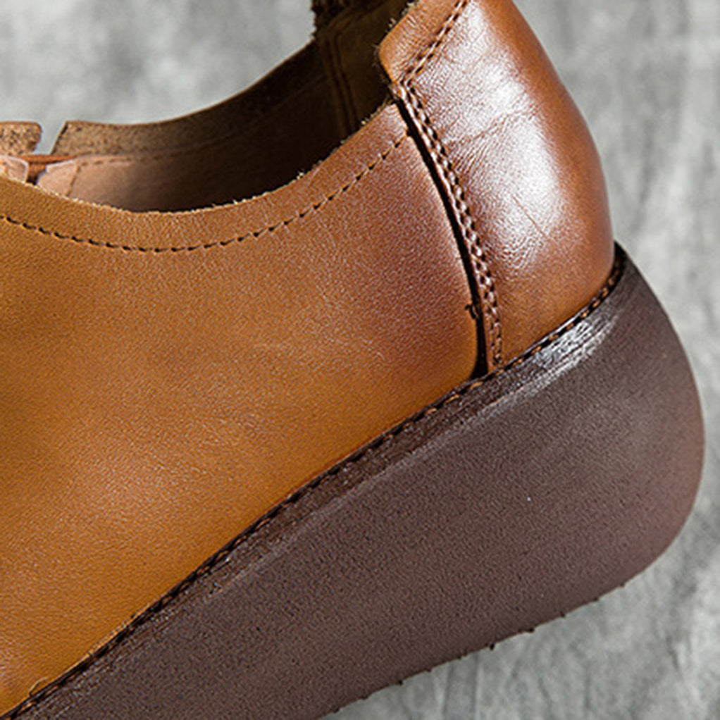 Leather Retro Spring Wedge Women's Shoes — Obiono