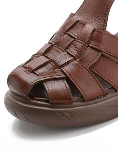 Leather Woven Close Toe Sandals Slingback — Obiono