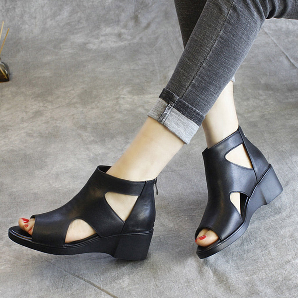 Leather Fish Toe Fashion Hollow Sandals — Obiono