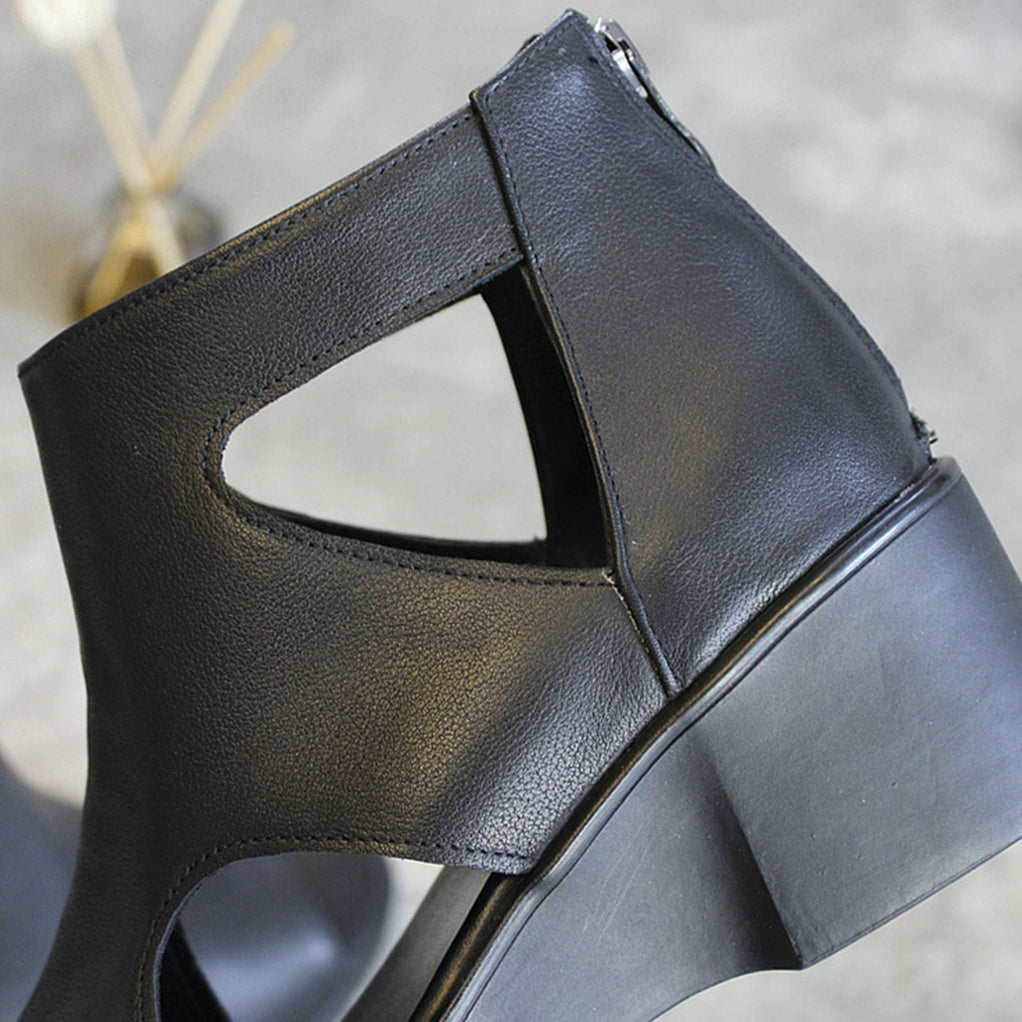 Leather Fish Toe Fashion Hollow Sandals — Obiono