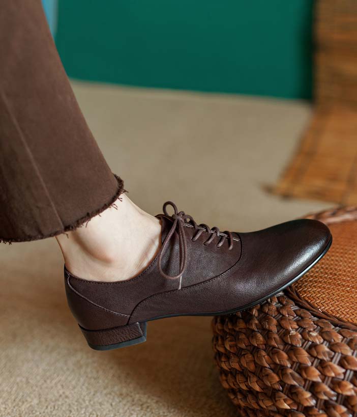 Pointed Toe Lace-up British Style Leather Shoes Spring — Obiono