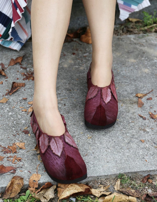 Retro Handmade Soft Leather Ethnic Leave Shoes — Obiono