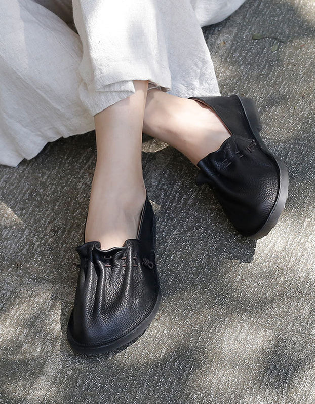 Retro Leather Soft Women Spring Flat Shoes — Obiono