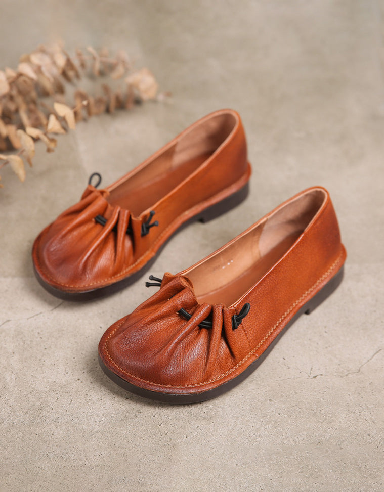 Retro Leather Soft Women Spring Flat Shoes — Obiono