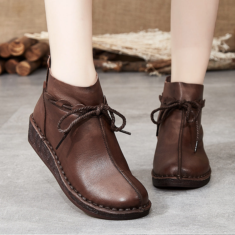 Retro Leather Handmade Women's Short Boots — Obiono