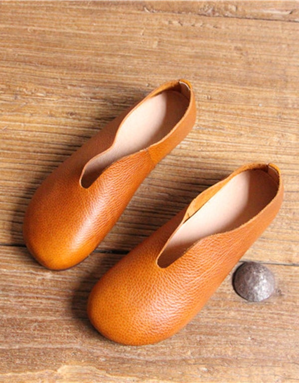 OBIONO Round Head Soft Leather Retro Flat Shoes — Obiono