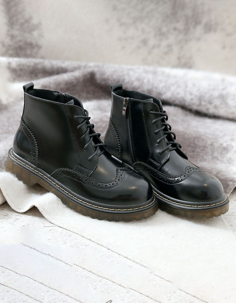 Round Toe British Brogue Style Lace Up Mary Jane Boots 41 — Obiono