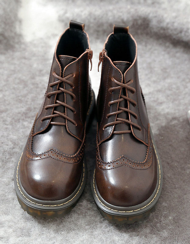 Round Toe British Brogue Style Lace Up Mary Jane Boots 41 — Obiono