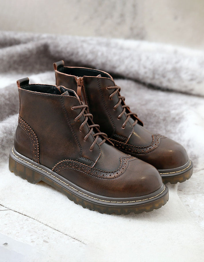 Round Toe British Brogue Style Lace Up Mary Jane Boots 41 — Obiono