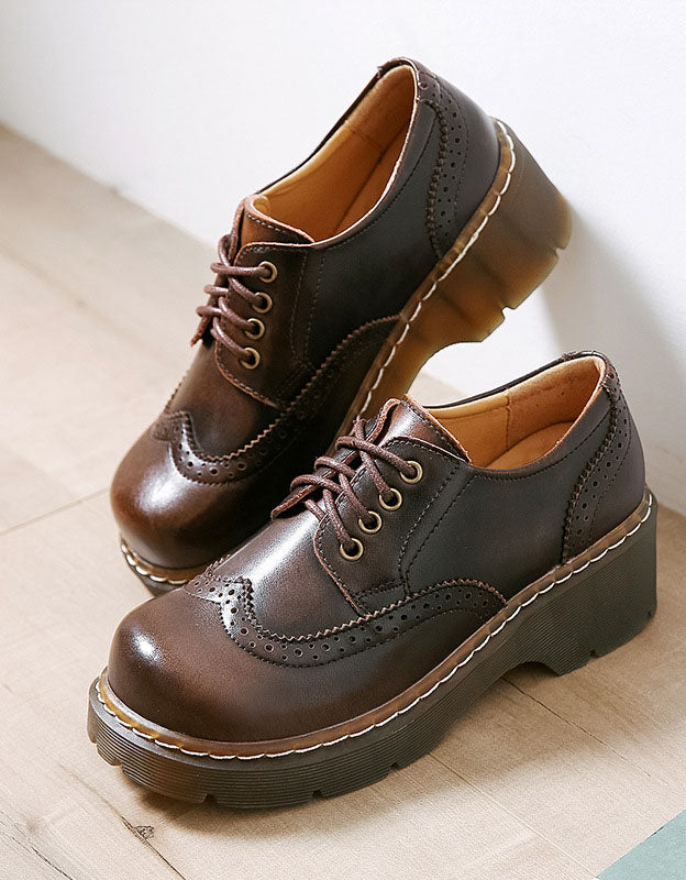 Round Toe Brogue Style Lace Up Mary Jane Shoes — Obiono