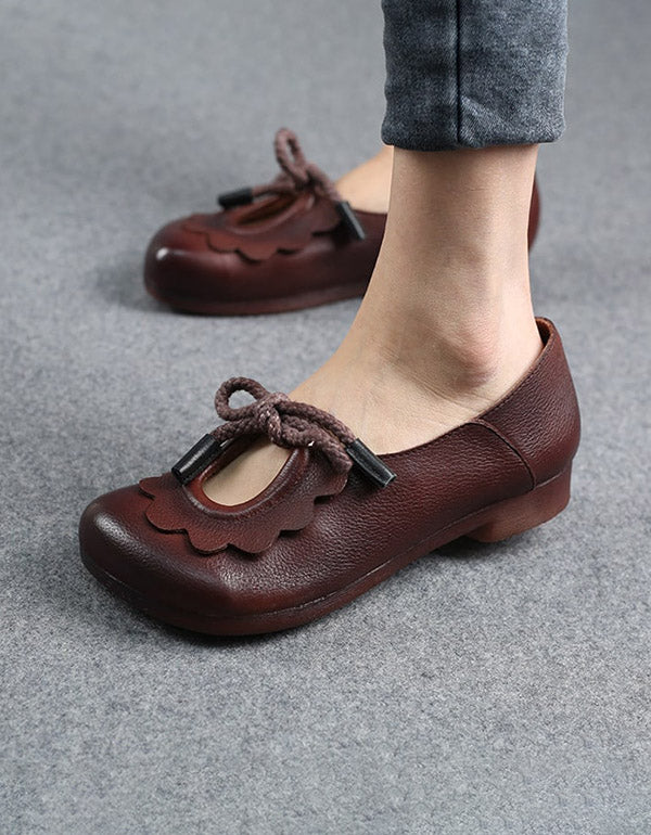 Soft Leather Bottom Lace-up Retro Flat Shoes — Obiono