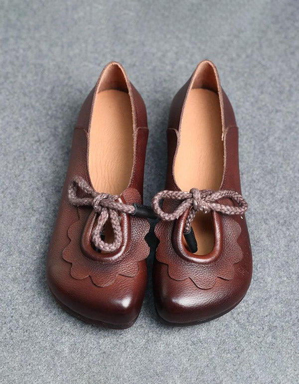 Soft Leather Bottom Lace-up Retro Flat Shoes — Obiono