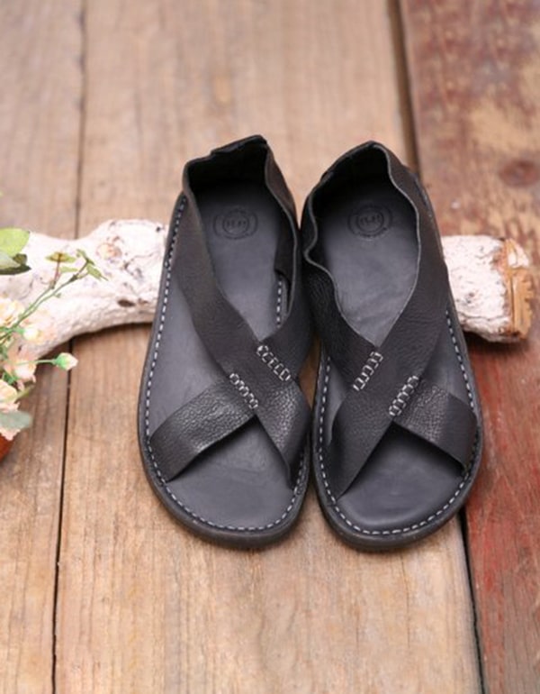 Soft Leather Summer Cross Strap Sandals for Women & Men 38-43 — Obiono