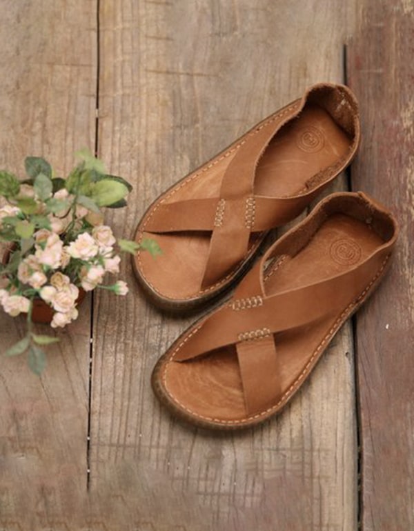 Soft Leather Summer Cross Strap Sandals for Women & Men 38-43 — Obiono