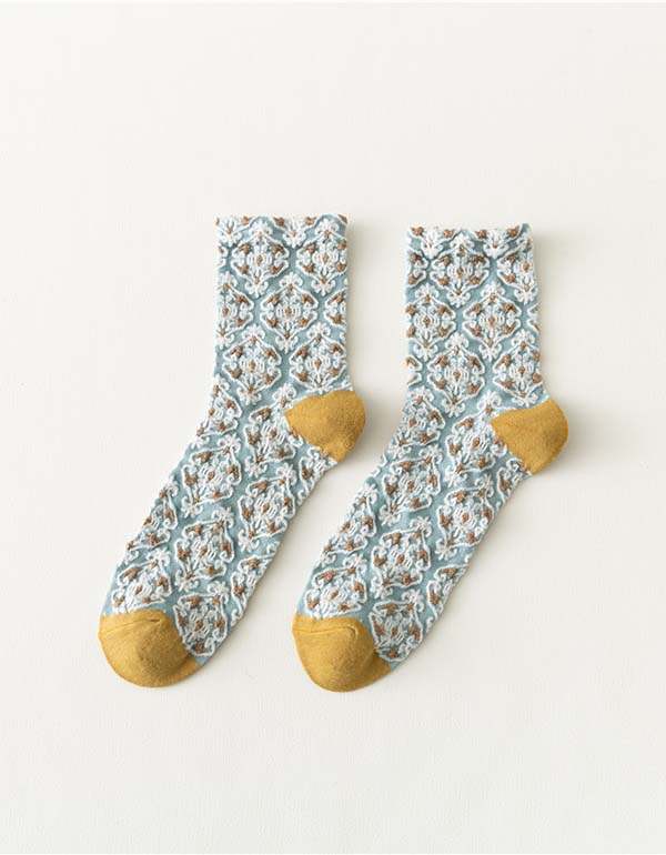 2 Pairs Spring Color Vintage Floral Cotton Socks — Obiono