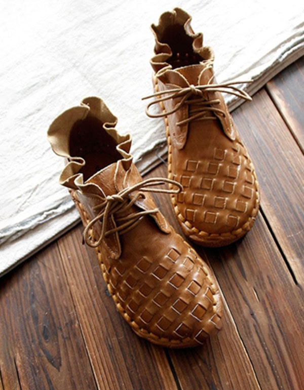 Spring Handmade Woven Retro Leather Boots — Obiono