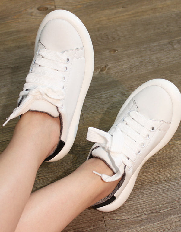 Spring Lace Up Soft Bottom Casual Shoes White — Obiono