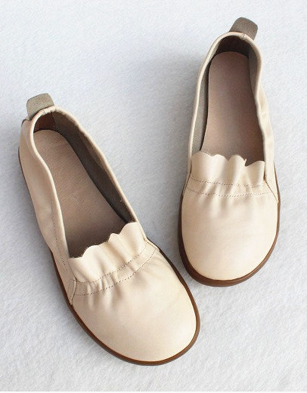 Spring Leather Flats Handmade Walking Shoes 35-41 — Obiono