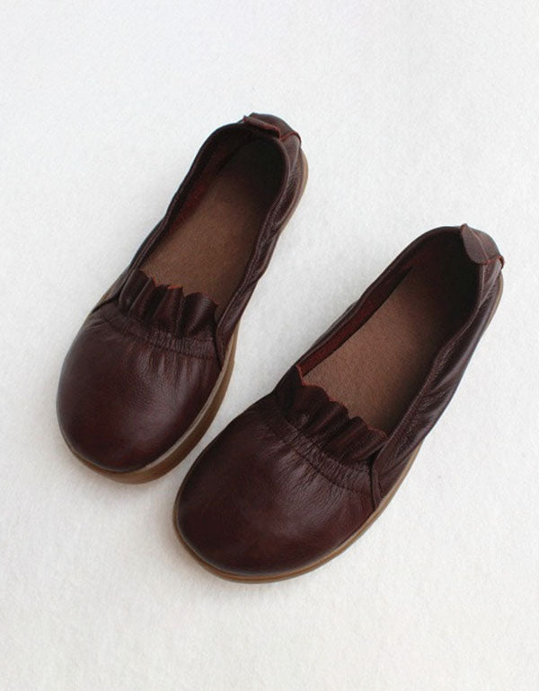 Spring Leather Flats Handmade Walking Shoes 35-41 — Obiono