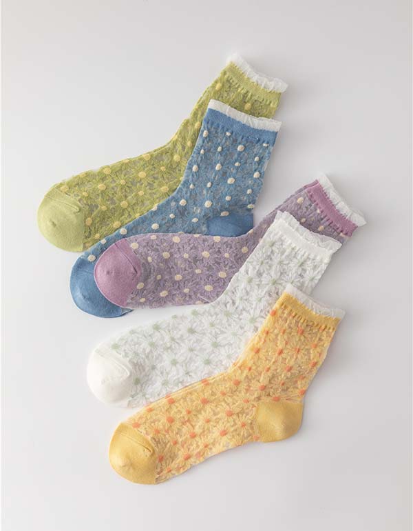 2 Pairs Spring Transparent Floral Socks — Obiono