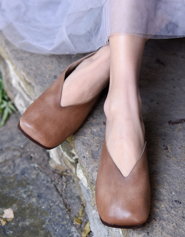 Square-Toed Soft Bottom Retro Flat Shoes — Obiono