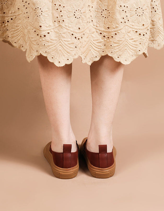 Handmade Square Toe Comfortable Leather Flat Shoes 35-41 — Obiono