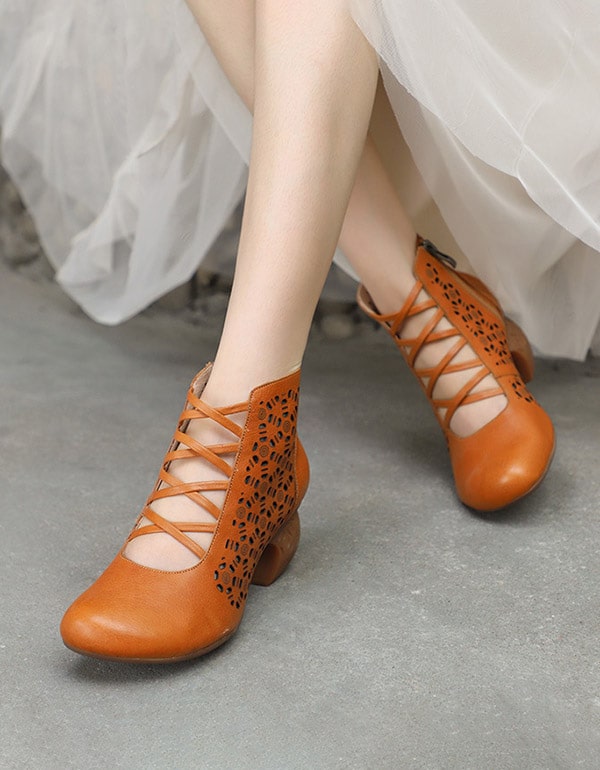 Summer Cut-out Retro Handmade Chunky Heels — Obiono