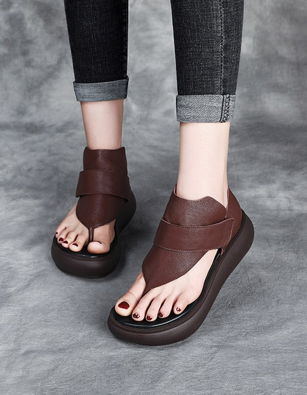 Comfortable Leather Wedge Thong Sandals — Obiono