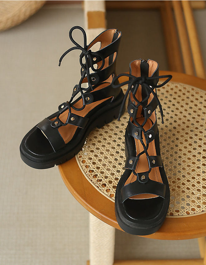 Summer Lace-up Roman Style Vintage Sandals — Obiono