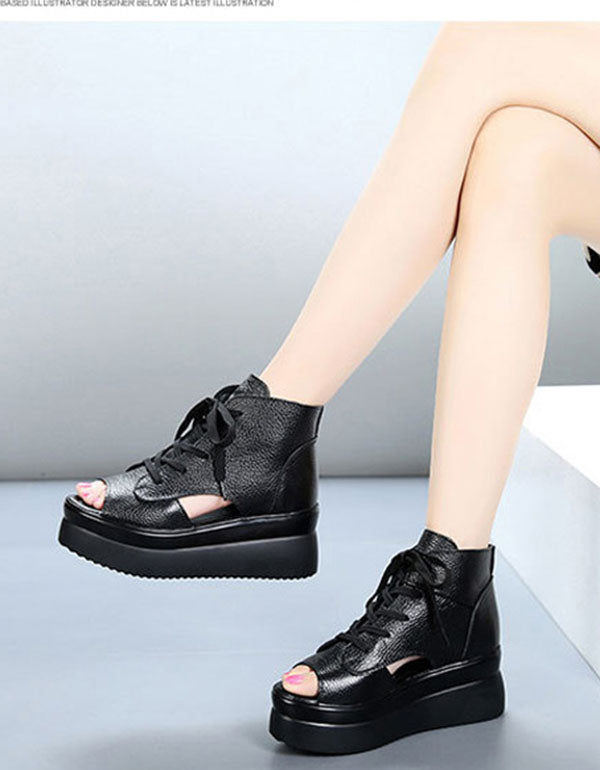 Summer Lace-up Fish Toe Platform Sandals — Obiono