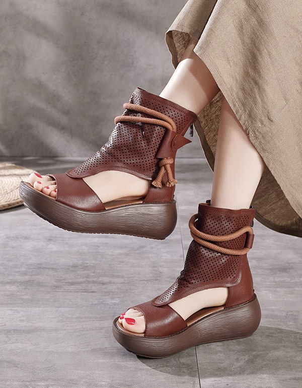 Summer Open Toe Side Hollow Leather Sandals — Obiono