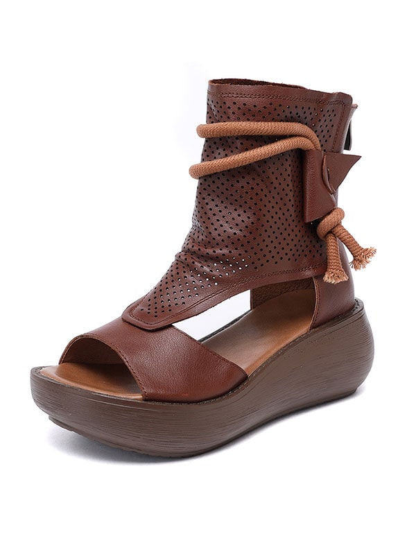 Summer Open Toe Side Hollow Leather Sandals — Obiono