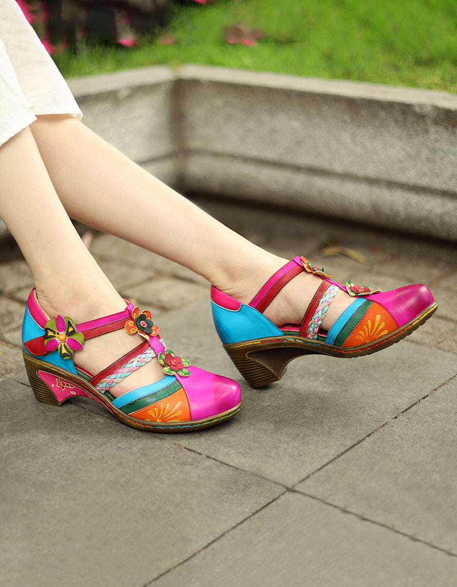 Vintage Flower Cutout Chunky Mary Jane Sandals — Obiono