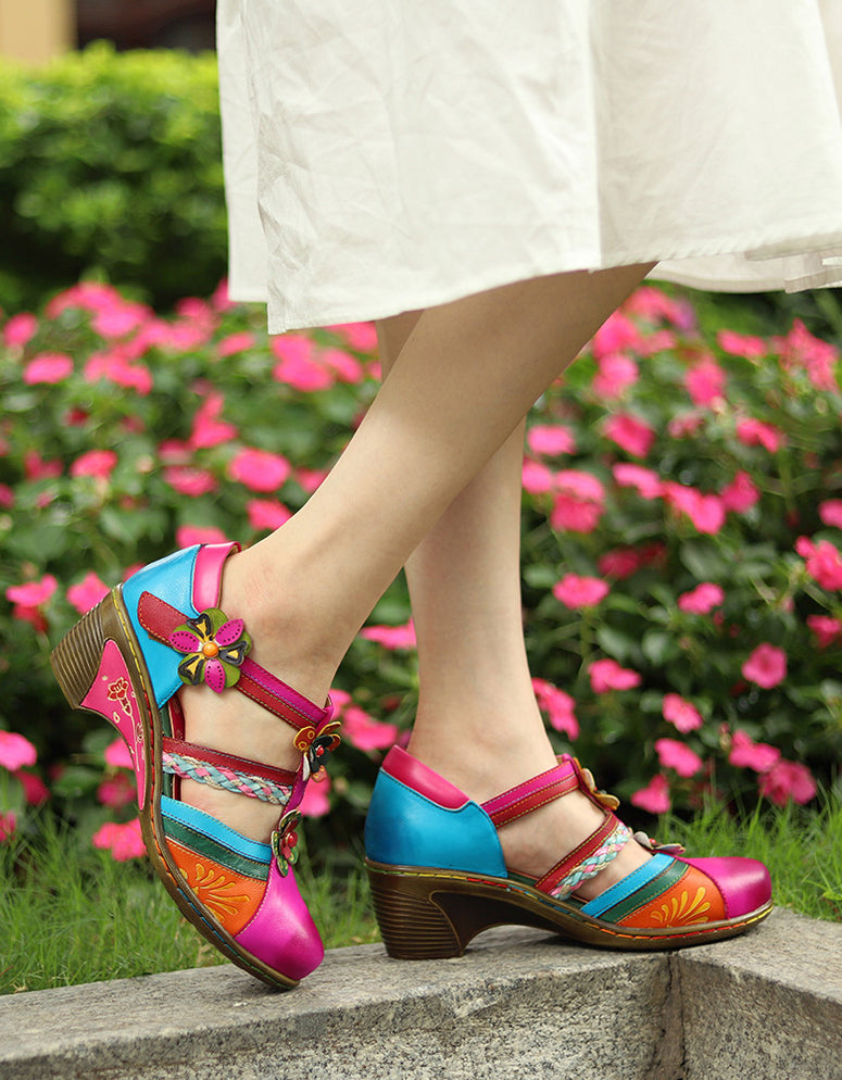 Vintage Flower Cutout Chunky Mary Jane Sandals — Obiono