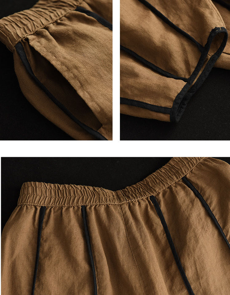 Vintage Hemmed Striped Linen Bloomers Pants — Obiono