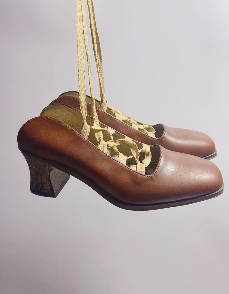 Vintage Sling-Back Lace-up Elegant Chunky Heels — Obiono